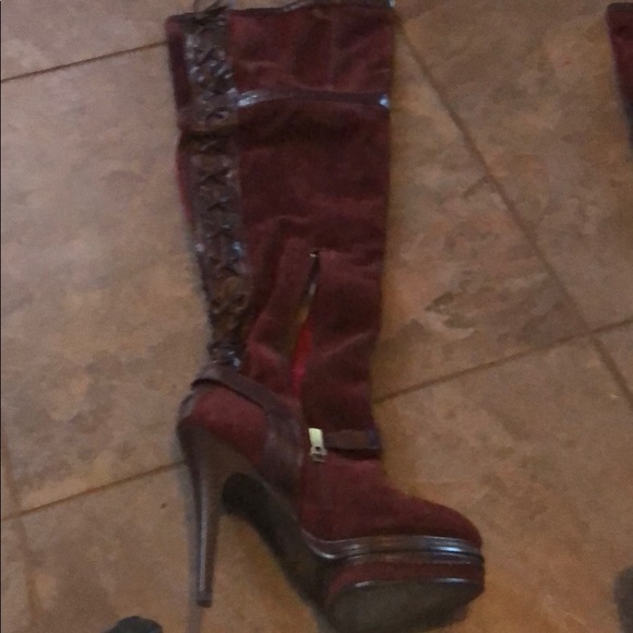 Colin Stuart | Shoes | Suede Wine Colored Over The Knee Platform Boots ...